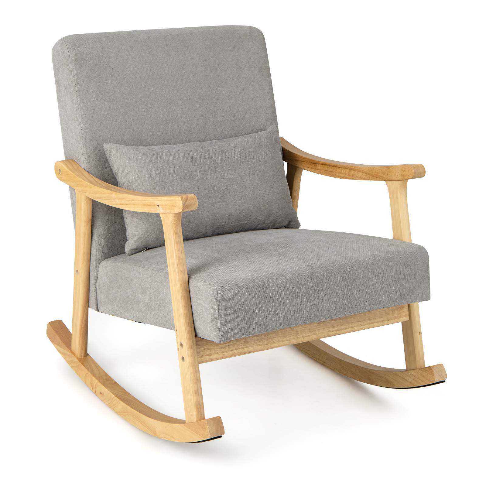 Buy FTYP Upholstered Rocking Chair Accent Chair W/ Lumber Pillow Padded ...