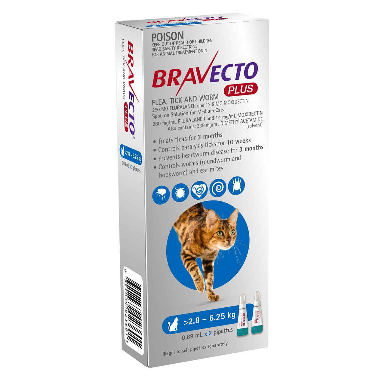 Buy BRAVECTO PLUS CAT 2.8-6.25KG 2PK - MyDeal Australia