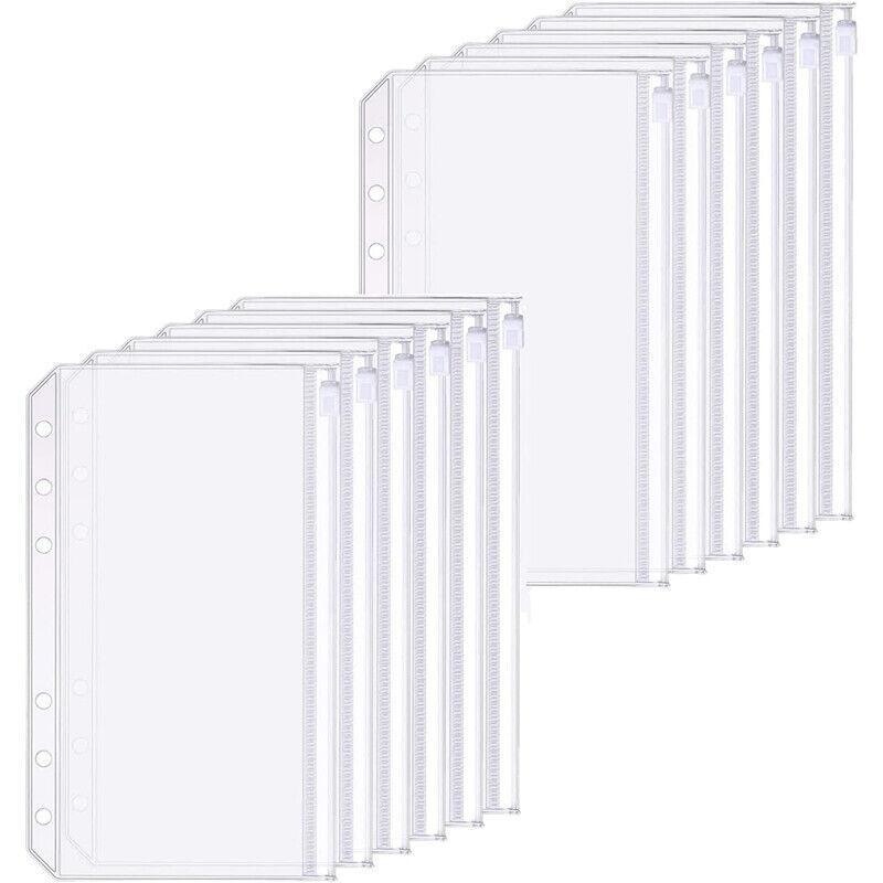 Buy 12Pcs Clear A6 Binder Pocket Zipper Folders 6 Holes Document ...
