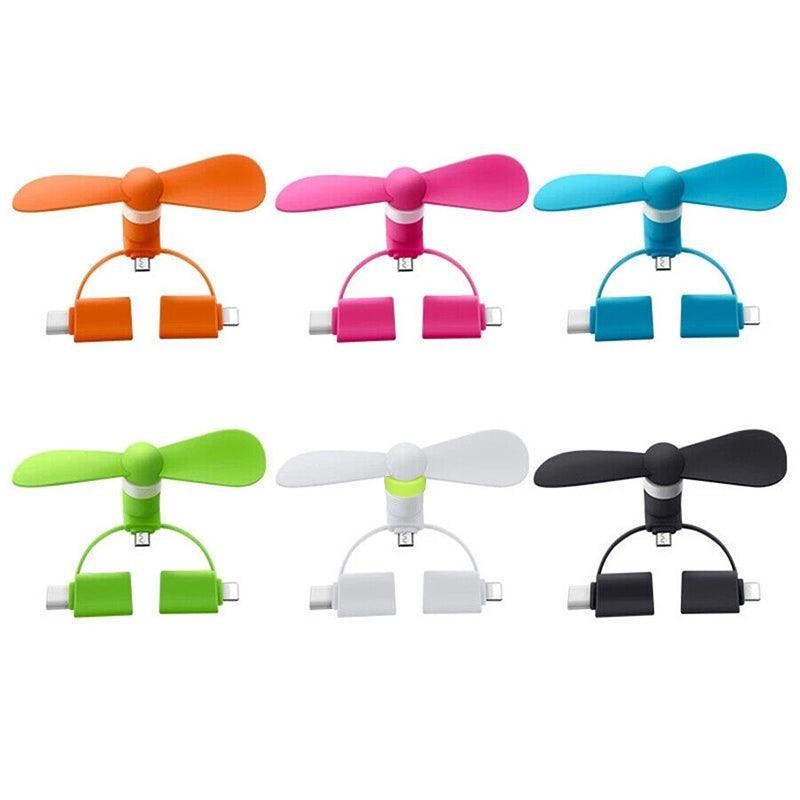 Buy 3 In 1 Portable Cell Phone USB Mini Fan For iPhone Android TypeC ...