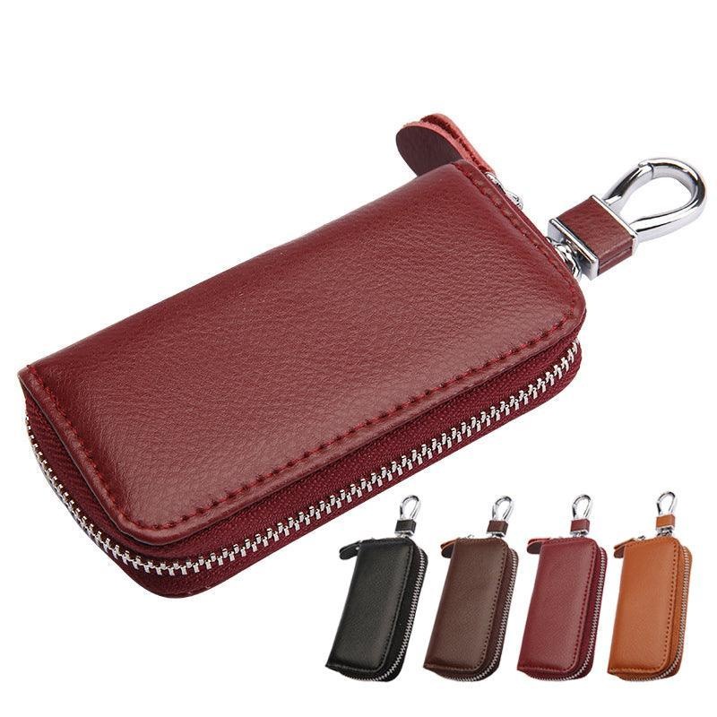 Buy Genuine Leather Key Wallet Zipper Coin Bag Storage Card Nfc Pouch ...