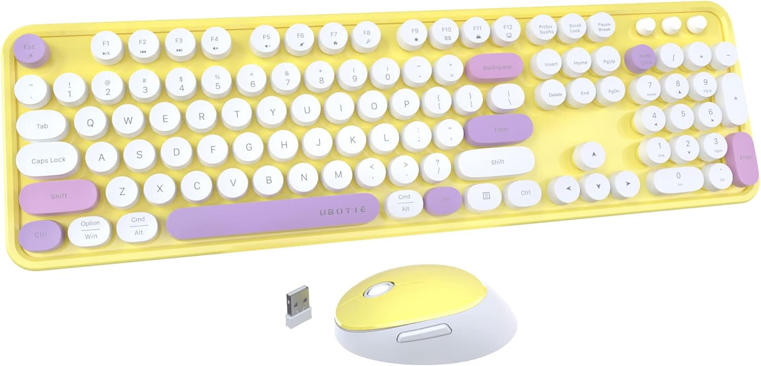 Buy UBOTIE Colorful Computer Wireless Keyboard Mouse Combos, Typewriter ...