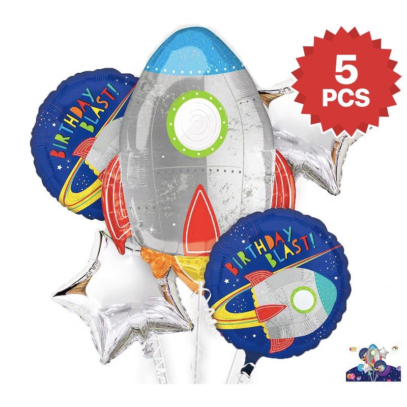 Buy 5pcs Outer Space Rocket Foil Balloon Set - Giant Rocket Balloon ...