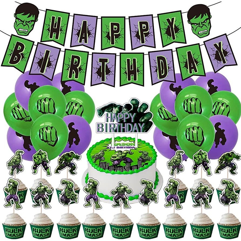Buy Avengers Hulk Party Set - Banner Cake Toppers Balloons - Kids ...