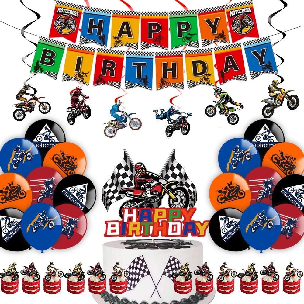 Buy Motorcycle Dirt Bike Theme Birthday Party Decorating Set Banner ...