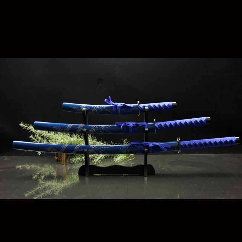 Buy Blue Engraved Dragon Japanese Samurai Katana Sword Set with Stand ...