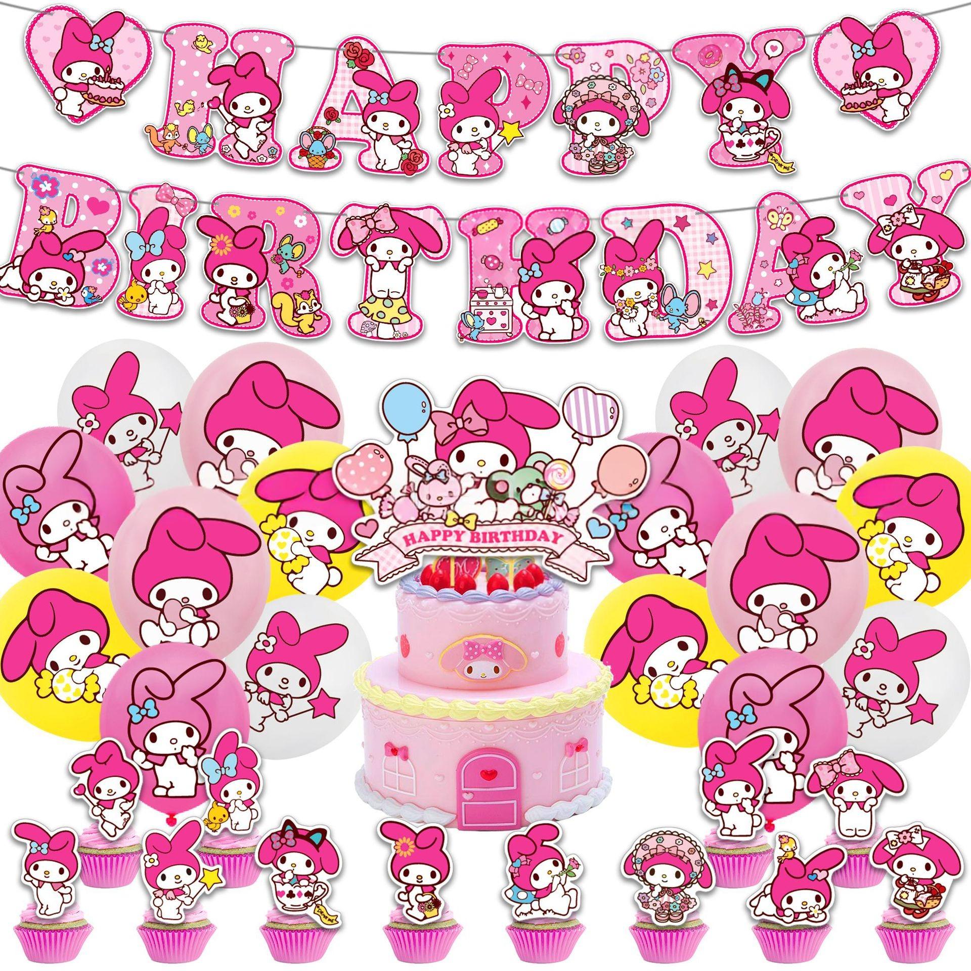 Buy My Melody Party Supplies Balloons Cake Topper Banner Birthday ...