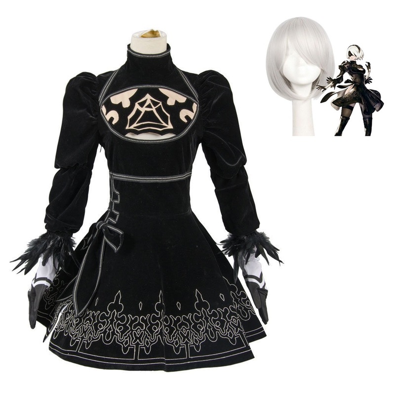 Buy NieR:Automata 2B Uniform Black Dress & Wig Cosplay Costume Gloves ...