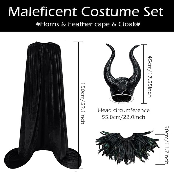 Buy Black Maleficent Cloak Cape Costume Set - MyDeal Australia