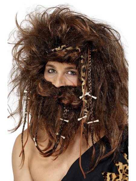 Buy Brown Crazy Caveman Costume Wig & Beard Set - MyDeal Australia