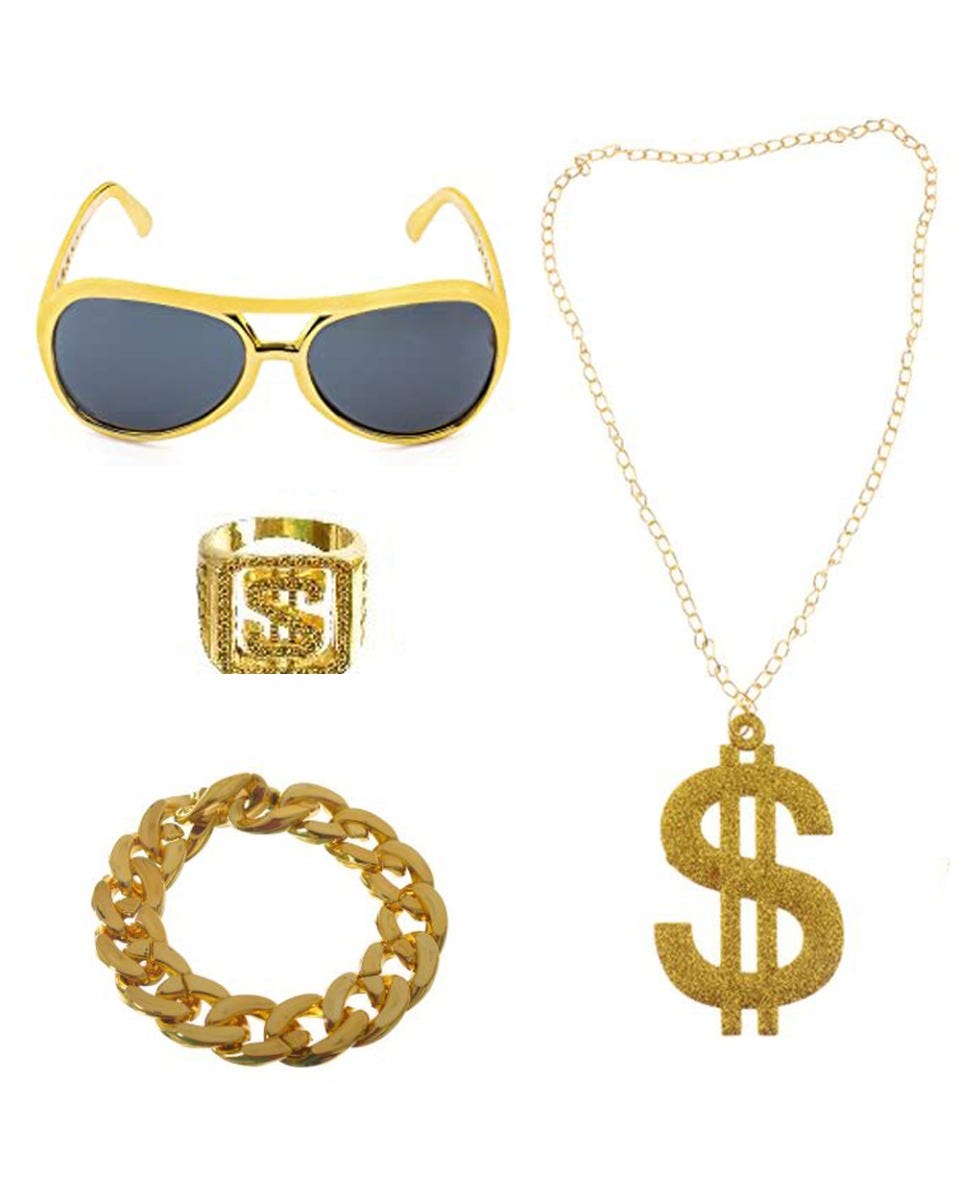 Buy Hip Hop Rapper Gold Jewellery Costume Set - MyDeal Australia