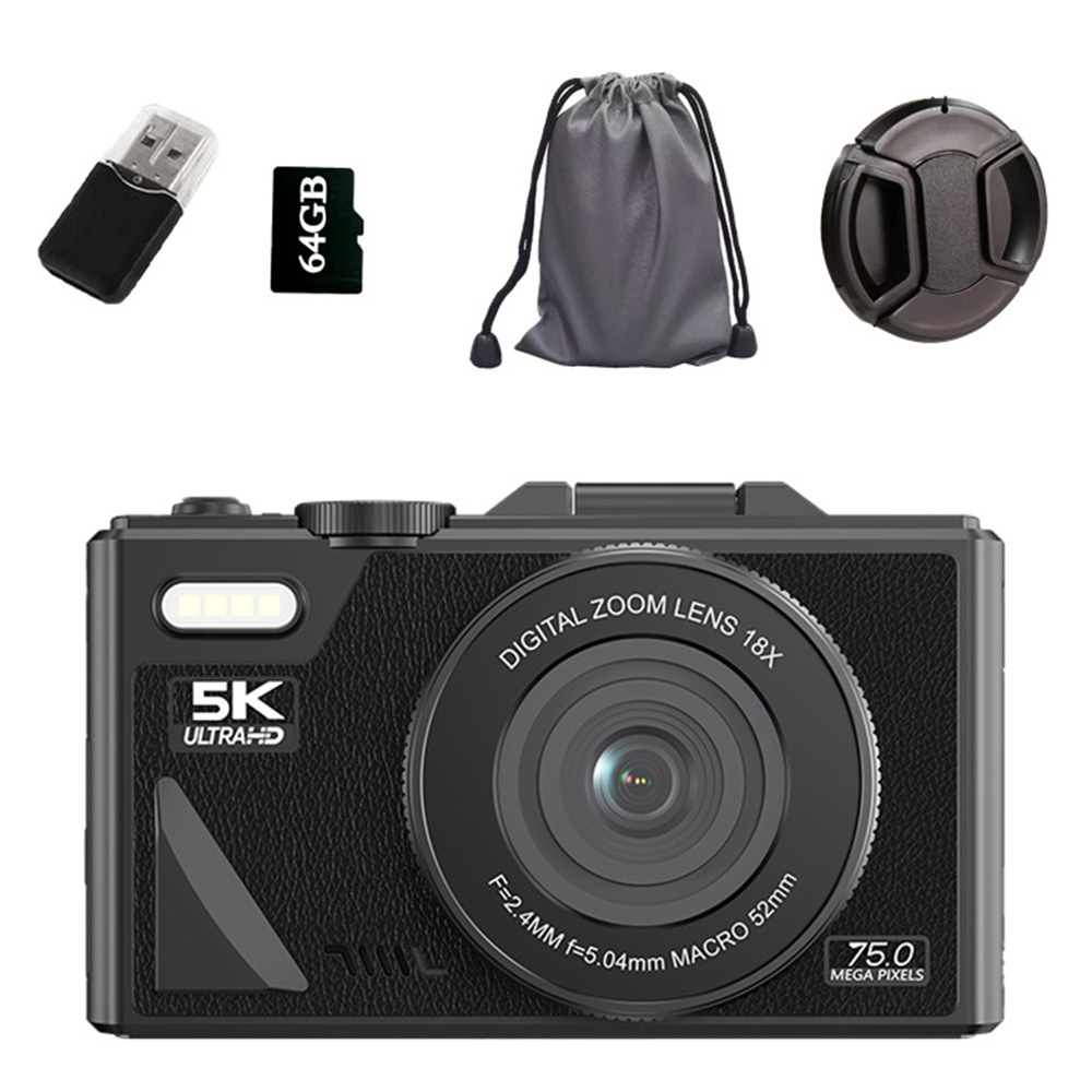 Buy 4K Digital Camera 180 Degree Flip Screen WiFi Vlogging Camera with 64G TDF Card-Black ...