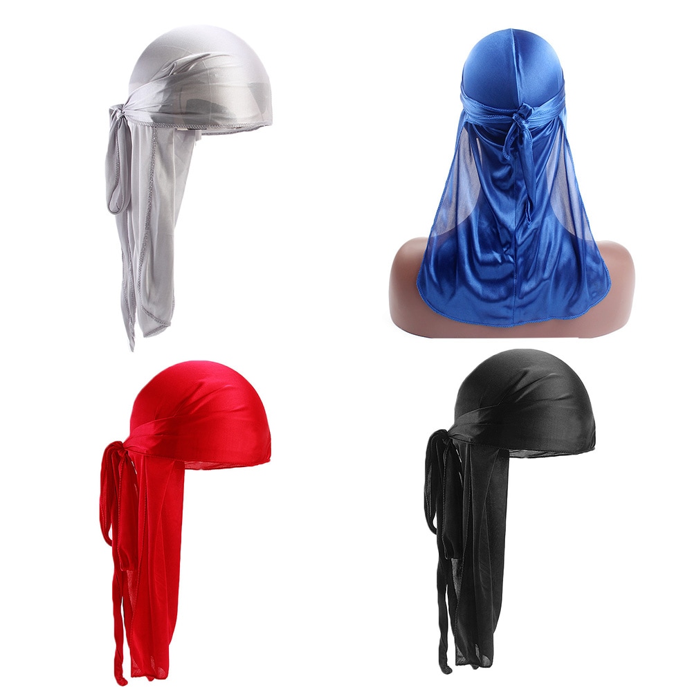 Buy 4PCS Silky Satin Durags with Extra Long Tails Pirate Wave Caps for ...