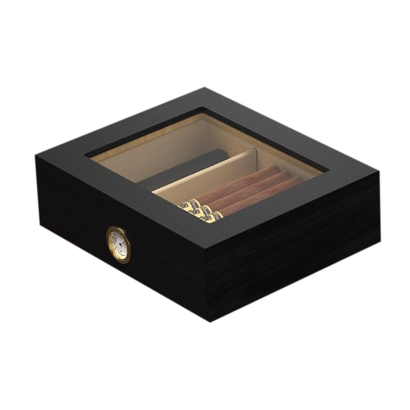 Buy Cigar Humidor for 10 Cigars with Hygrometer and Divider-Black - MyDeal