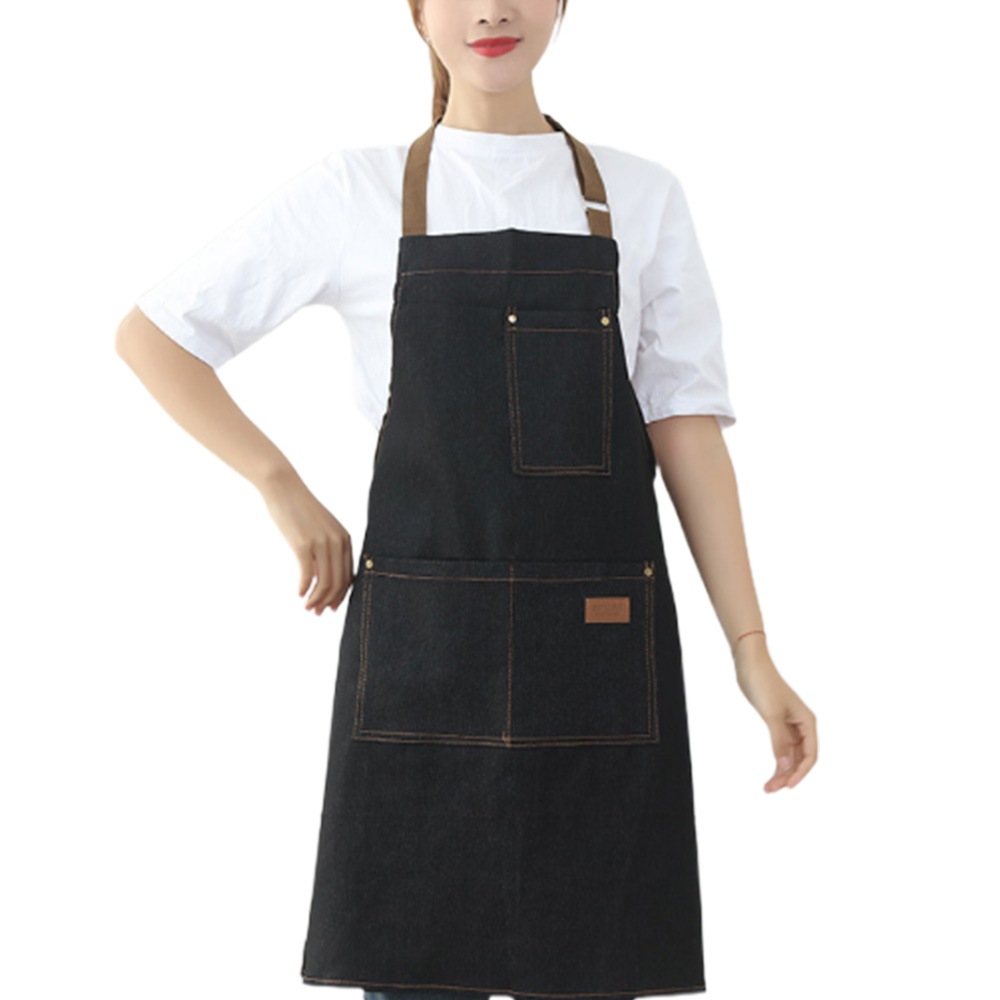 Buy Denim Apron with 3 Pockets Unisex Jean Apron Adjustable Bib Apron for Work Kitchen Cooking ...