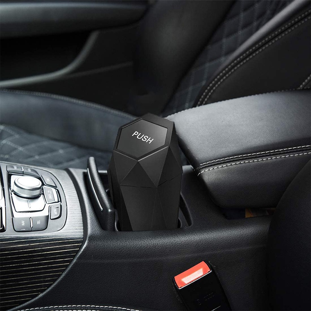 Buy Mini Car Trash Can for Cup Holder Garbage Bin with Lid & Push ...