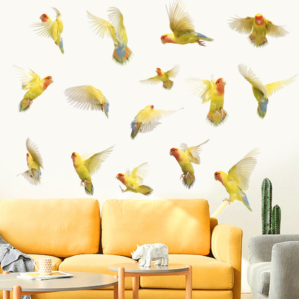 Buy Parrot Wall Decals Green Leaf Birds Watercolor Stickers -Yellow ...