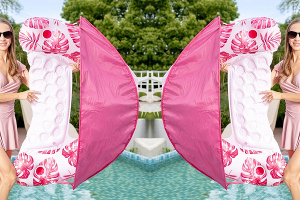 Buy Pool Chair Lounge Float With Detachable Sun Shade Cover Inflatable ...