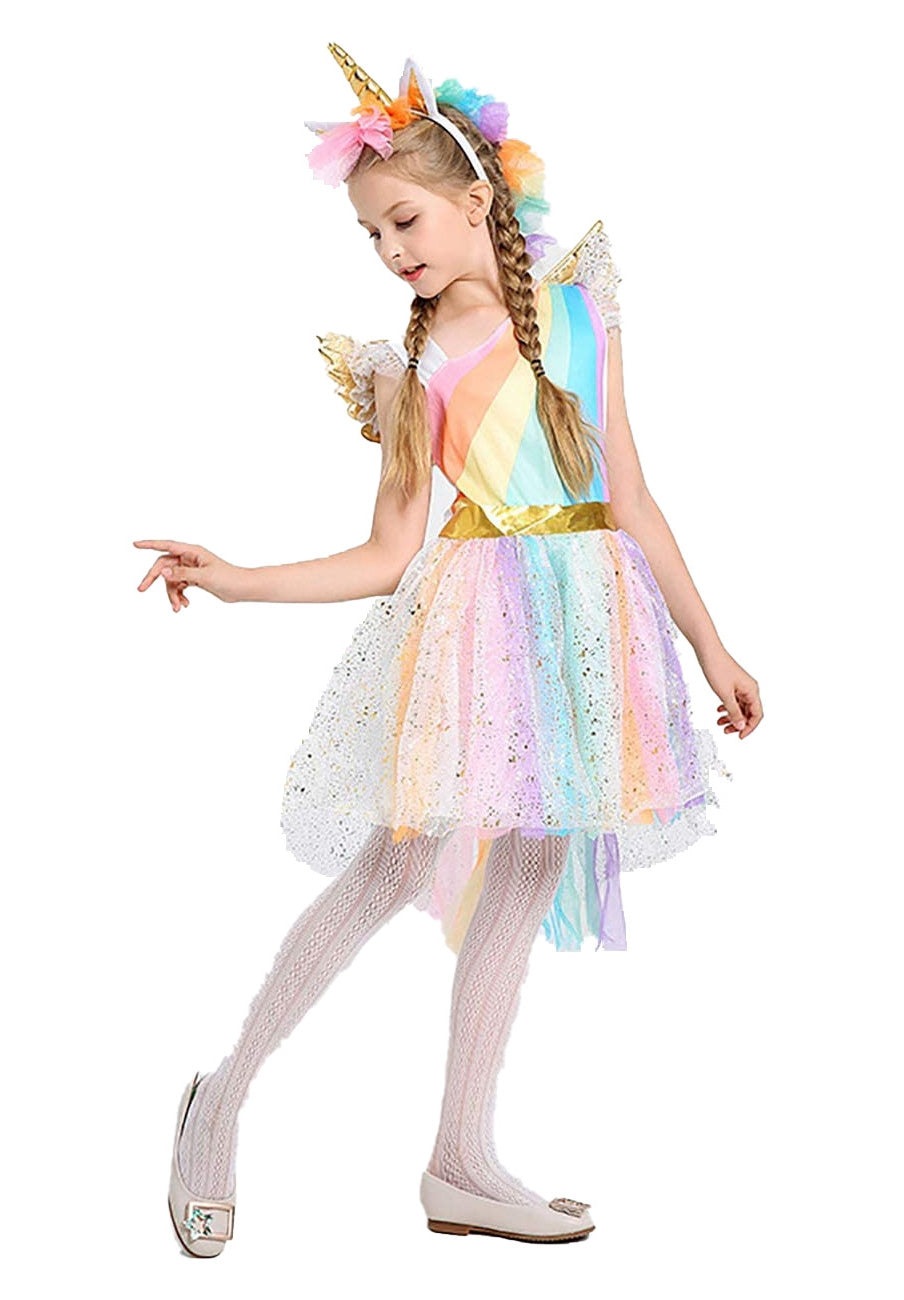 Buy Girls Unicorn Princess Rainbow Fancy Dress Costume - MyDeal Australia