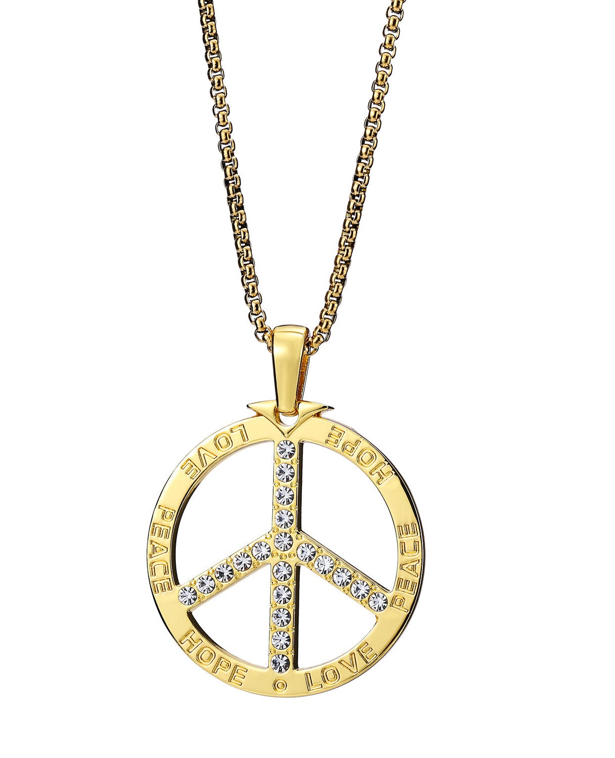 Buy Golden Metal Peace Sign Symbol Pendent 70s 80s Hippie Boho Necklace ...