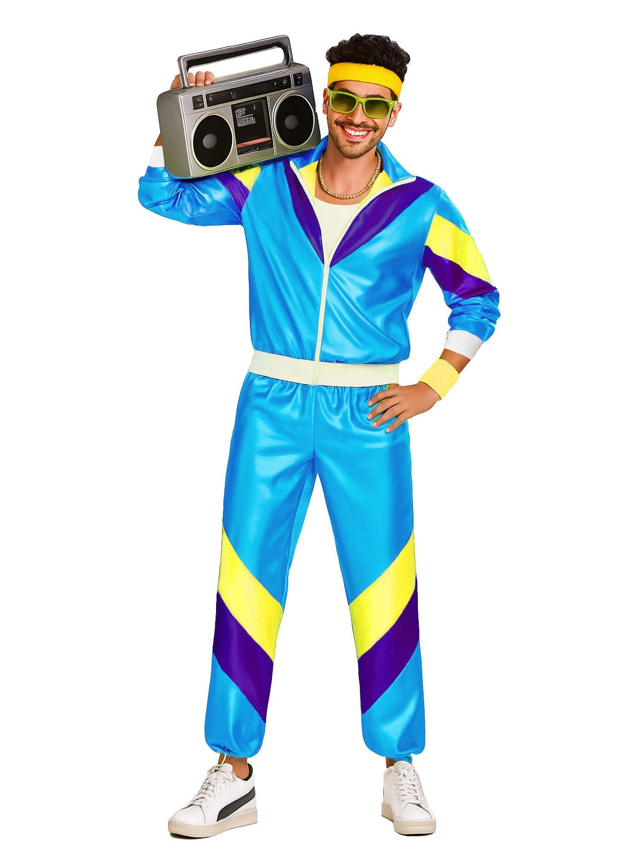 Buy Men’s Blue 80s Shell-Suit Tracksuit - Retro Jacket & Pants Costume ...