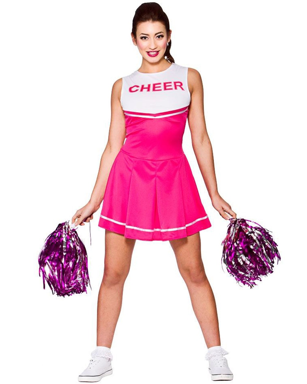 Buy Pink Ladies Cheerleader School Girl Uniform Fancy Dress Costume ...