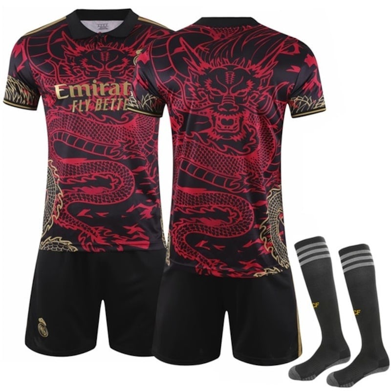 Buy 2025 Real Madrid Dragon Pattern Football Jersey Red&Black Soccer ...