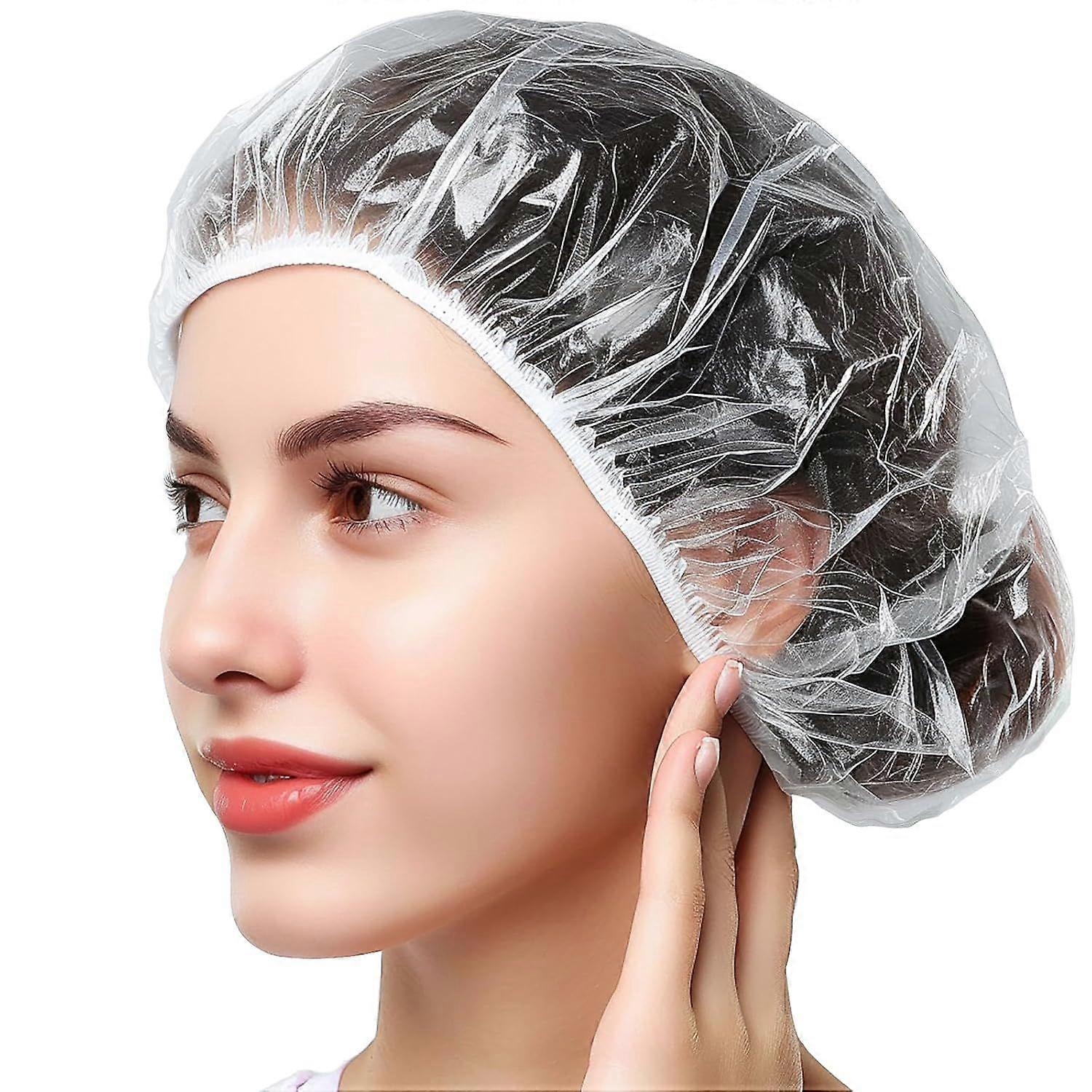 Buy Disposable Shower Caps 100pcs, 18.1 Inch Plastic Shower Cap for ...