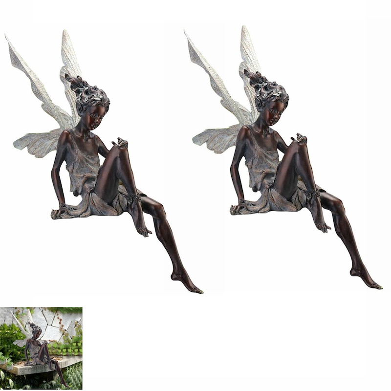 Buy 2pcs Sitting Fairy Statue Resin Garden Ornament Flower Fairy Statue ...