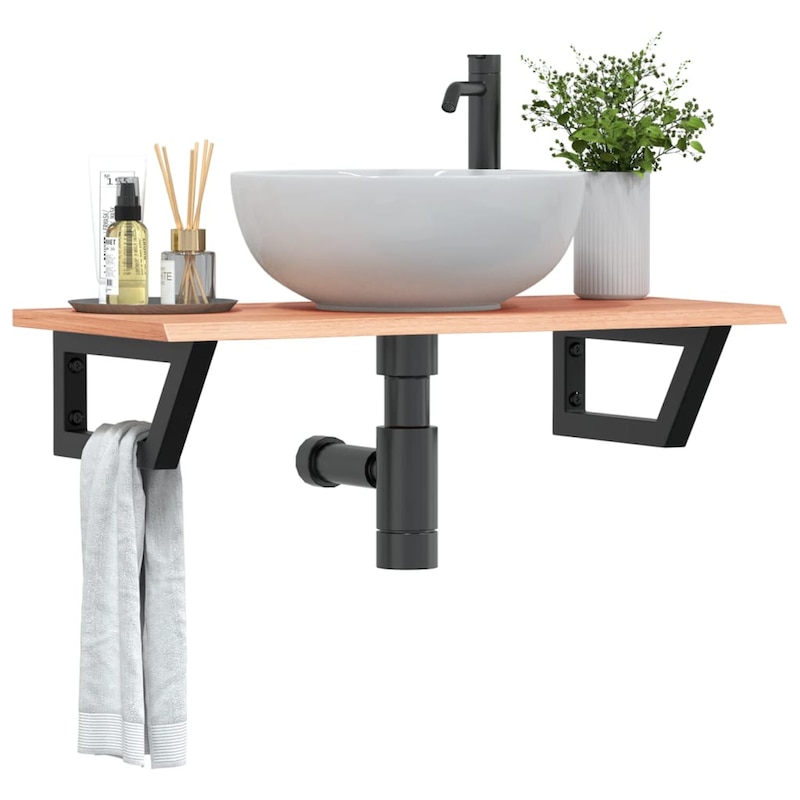 Buy Basin Shelf Basin Support Toilet Wall Mounted Steel and Solid Wood ...