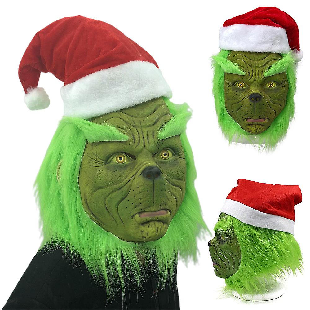 Buy Christmas The Grinch Full Head Latex Mask Cosplay Party Fancy Dress ...