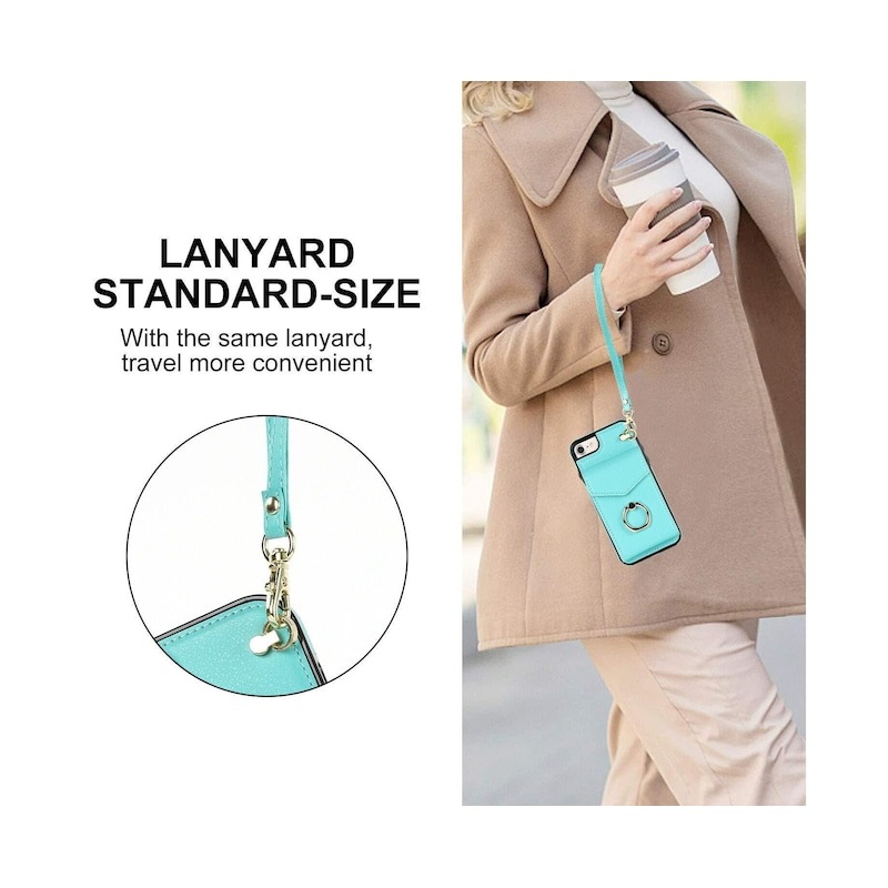 Buy For iPhone 7/8/SE2/SE3 Wallet Case with RFID Credit Cards Holder and Wrist Strap - Mint ...