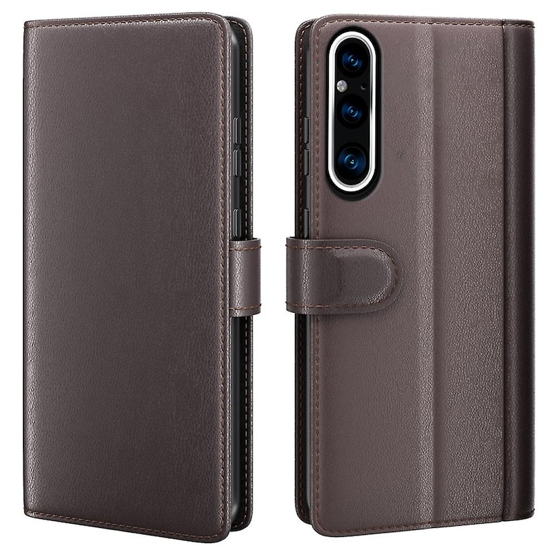 Buy For Sony Xperia 1 V Phone Wallet Case Stand Genuine Split Leather ...