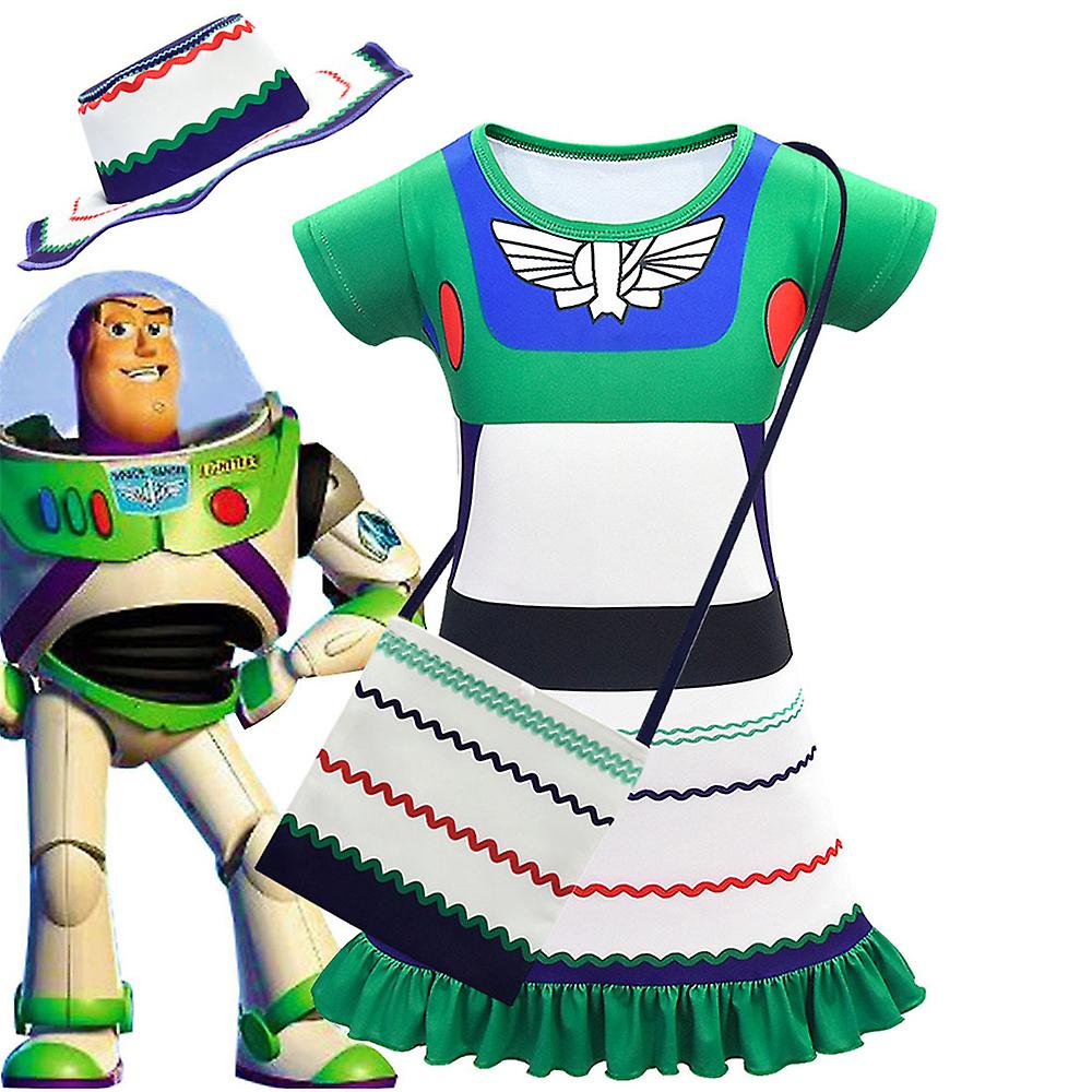 Buy Kids Girls Buzz Lightyear Cosplay Costume Dress + Hat + Bag - 4-5 ...