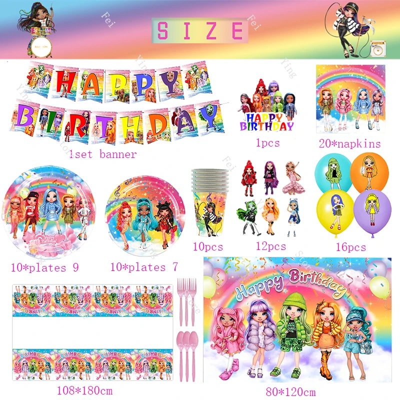 Buy Rainbow Doll High School Girl Theme Birthday Party Decor Disposable ...