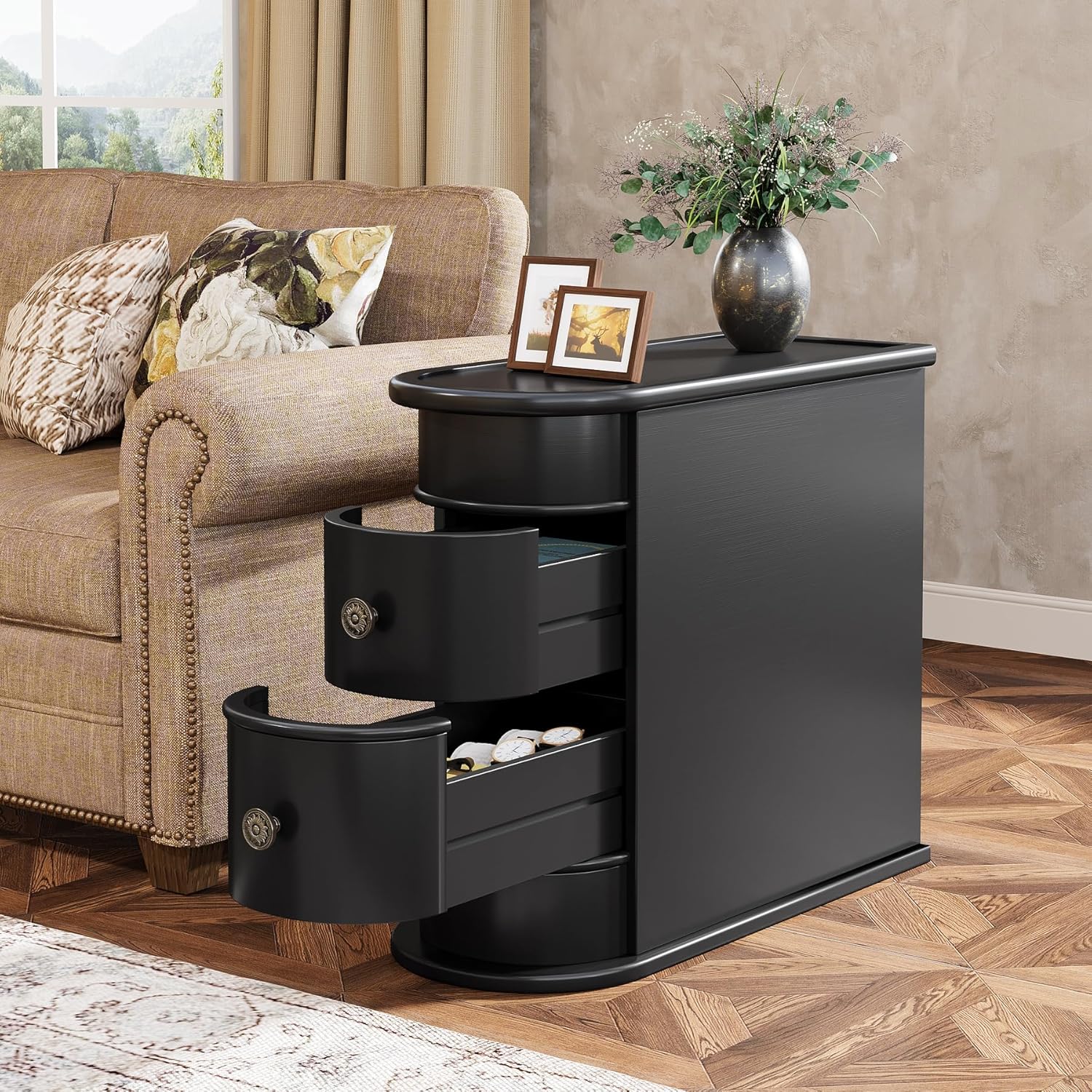Buy Tribesigns End Table with 2 Drawers, Black Sofa Side Table with ...