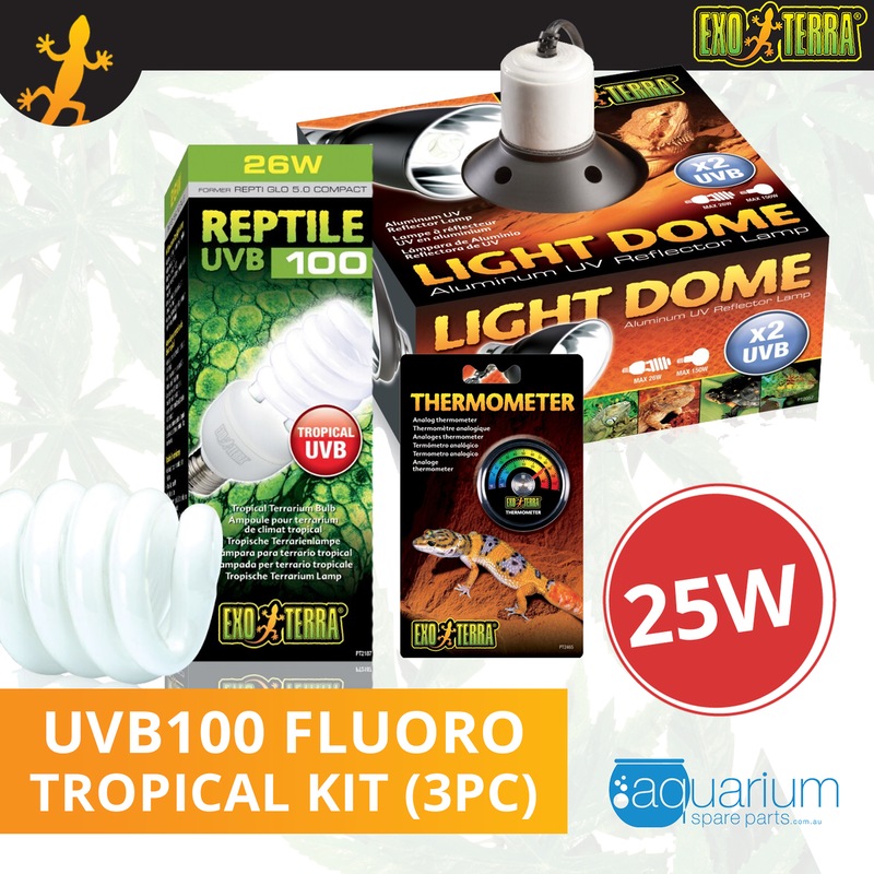 Buy Exo Terra Reptile UVB 100 (Repti Glo 5.0 Compact Fluorescent) Kit 25W (3pc) - MyDeal