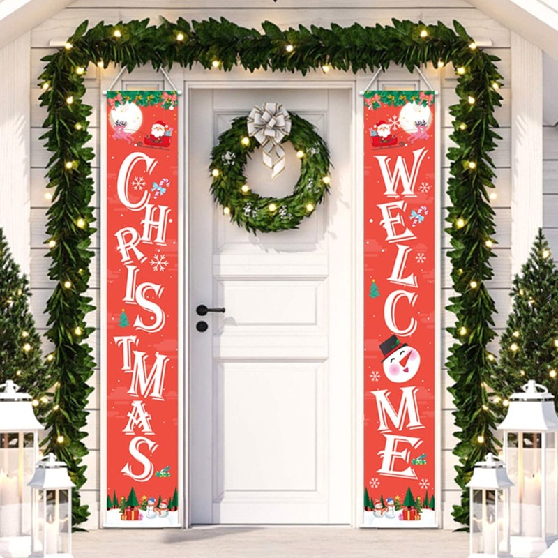 Buy 1 Pair Christmas Door Hanging Banners Christmas Welcome Banner Door ...