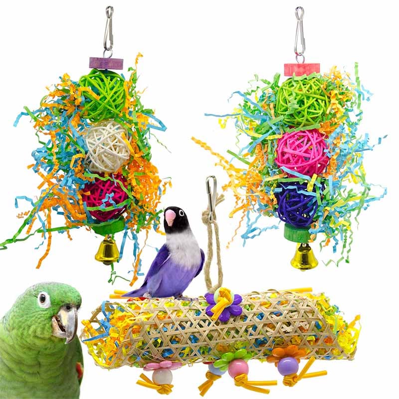 Buy 3 Pcs Bird Chew Toy Foraging Shredder Bird Loofah Foraging Hanging ...
