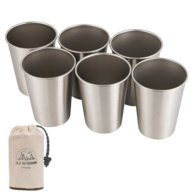 Buy 6 Packs 304 Stainless Steel Pint Cups Stackable Drinking Glasses ...