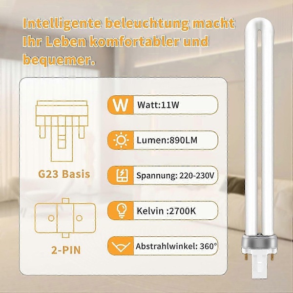 Buy G23 2 Pin 11W CFL, Warm White 2700K, 890LM, 2 Pack Edition 0809 ...