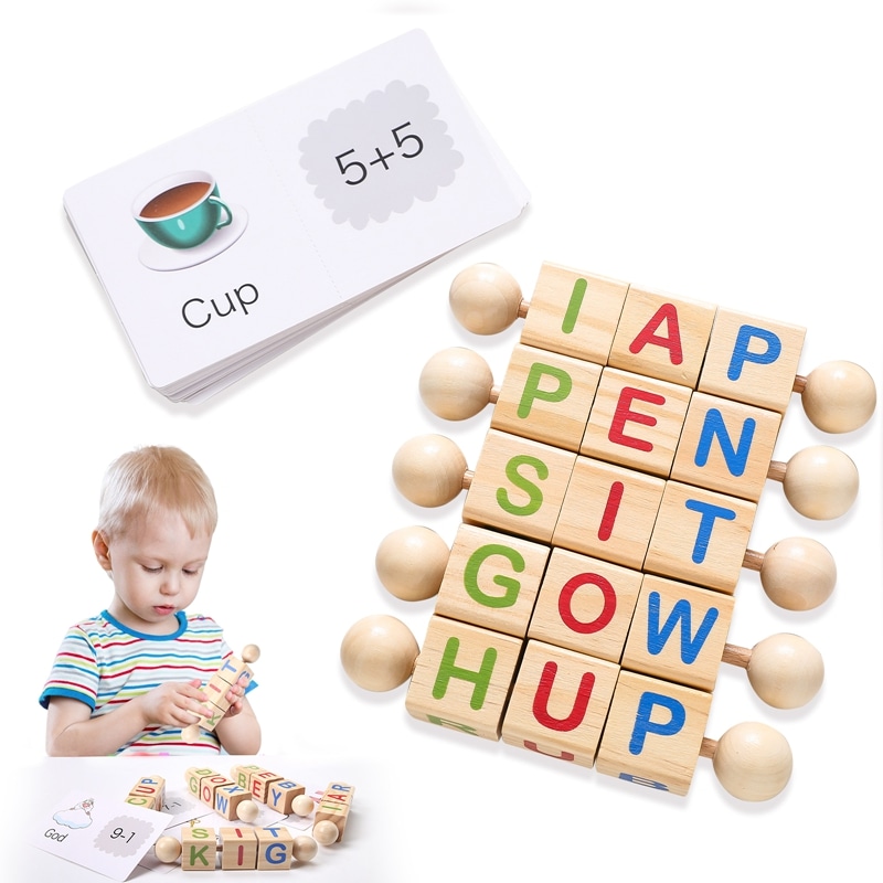 Buy MOEO 1Set Wooden Reading Blocks Rotating Letter Puzzle Sight Words ...