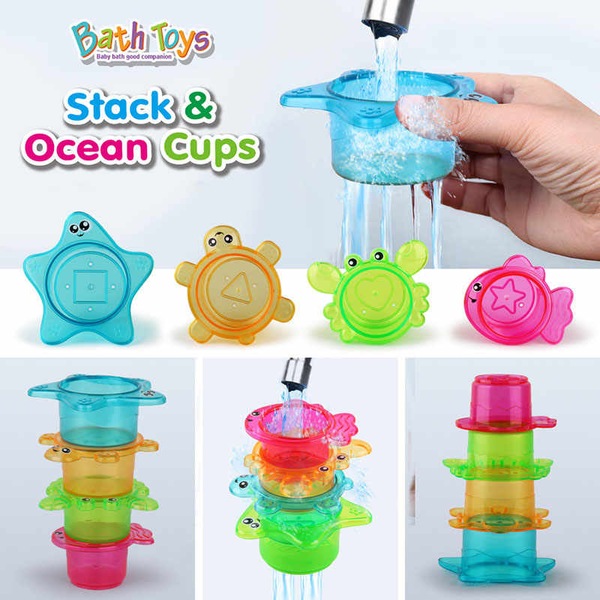 Buy Muhe 12Pcs Baby Bath Toys Fishing Games with Stacking Cups for 14 ...