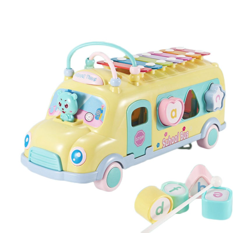 Buy Muhe Intellectual School Bus Knocking Piano Music Toy Shape Puzzles ...