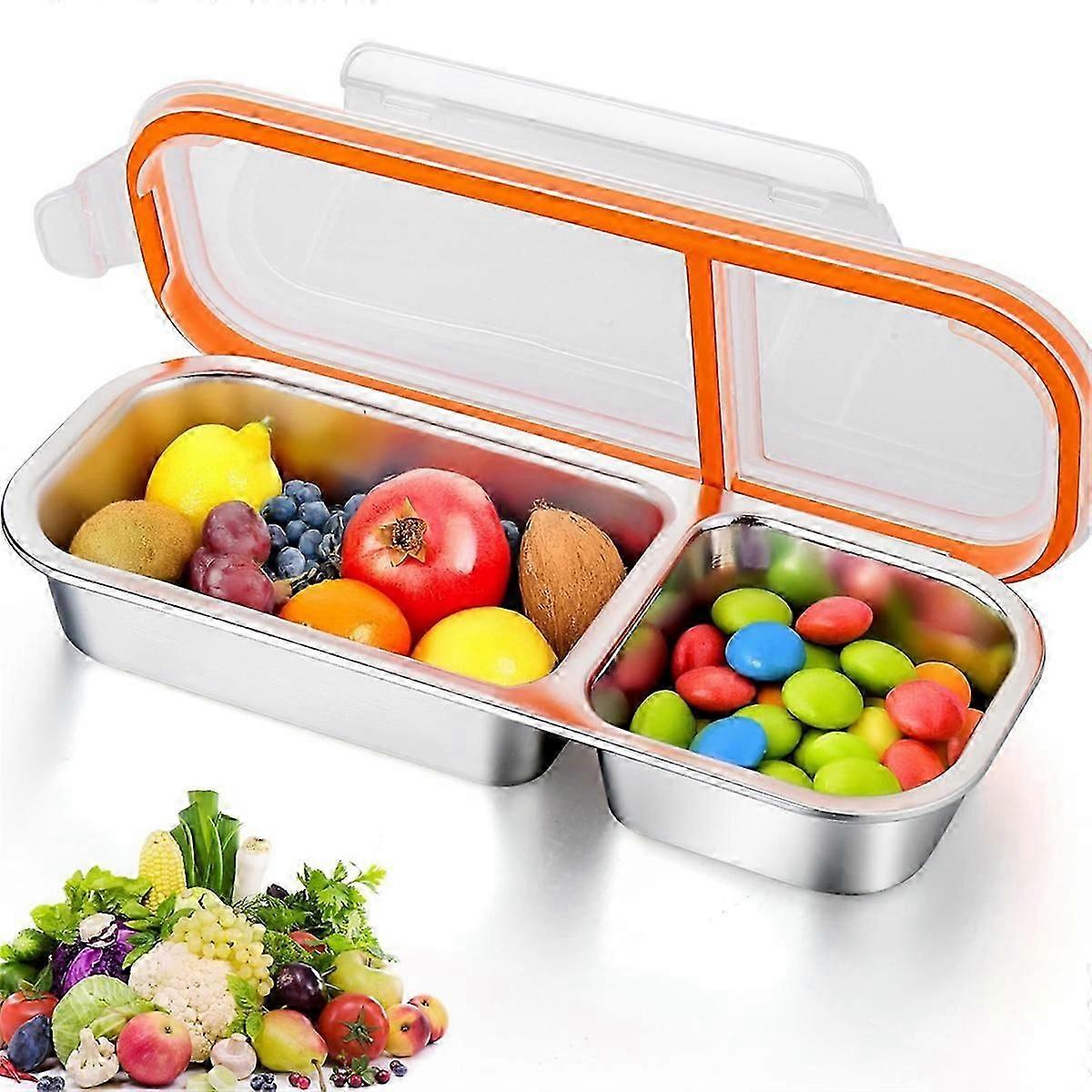 Buy Muhe stainless steel snack box with lids reusable 2 compartment ...