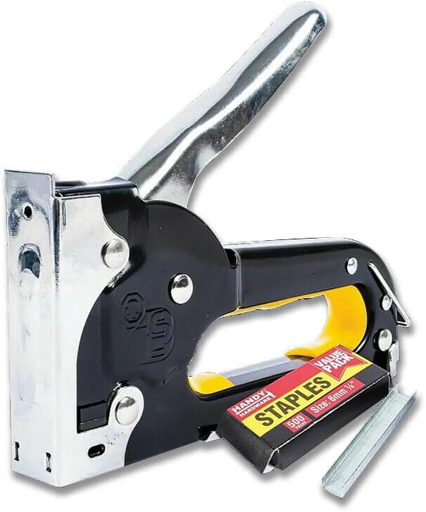 Buy Staple Gun Stapler FREE 500 Staples Fastener Tool Kit Tacker Heavy ...