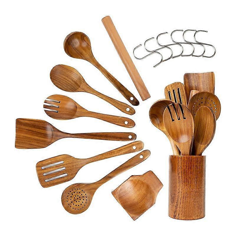 Buy Wooden Spoons for Cooking Utensils Set -9 Pcs Teak Nonstick Kitchen ...