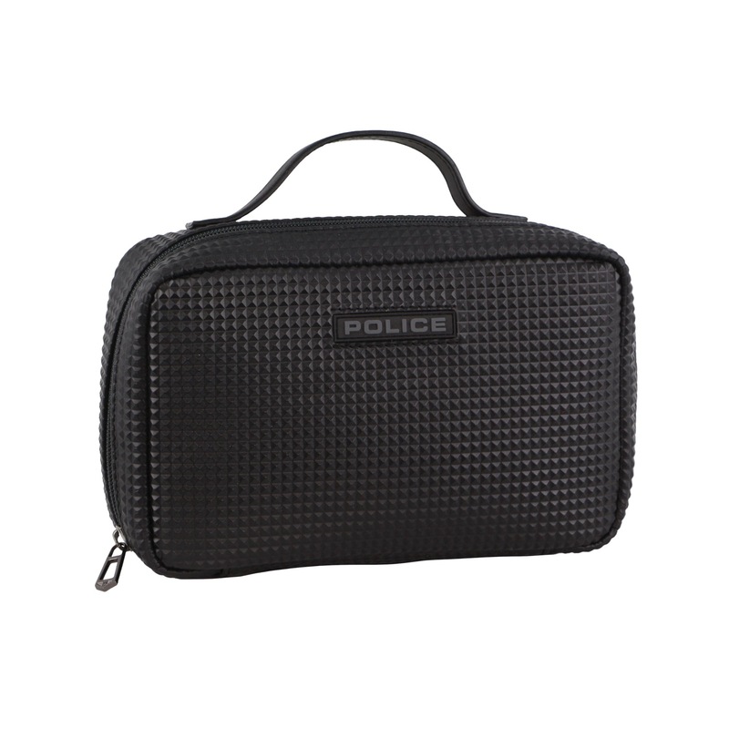 Buy Police Men's Pyramid Zip round Toiletry Bag in Black - MyDeal