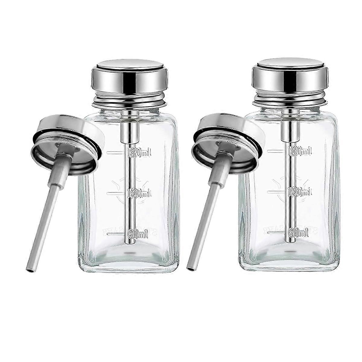 Buy 2pcs 180ml Glass Pump Dispenser Bottles - Metal Flip Cover Push ...