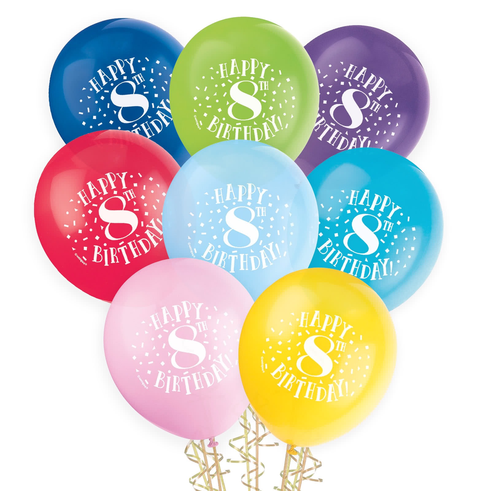 Buy 8th Birthday Coloured Balloons 30cm Round (Pack of 8) - MyDeal ...